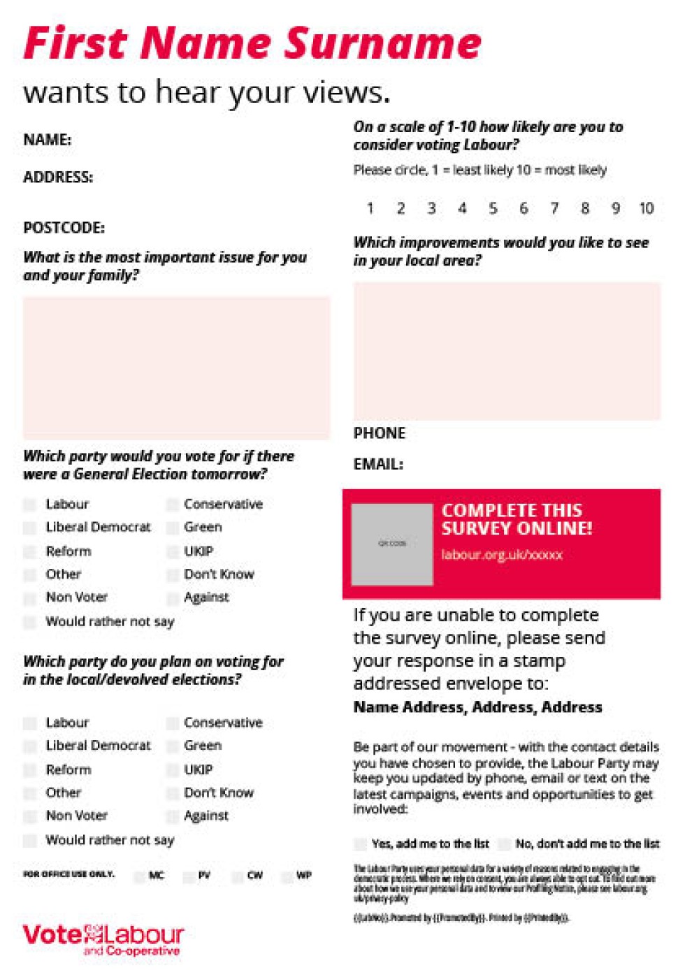 Persuasion Pathway Survey Card