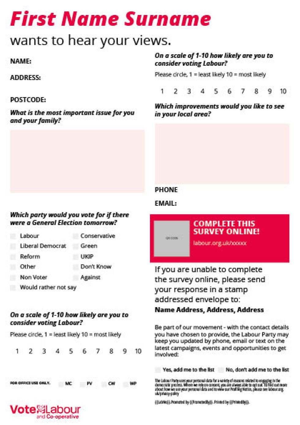Persuasion Pathway Survey Card