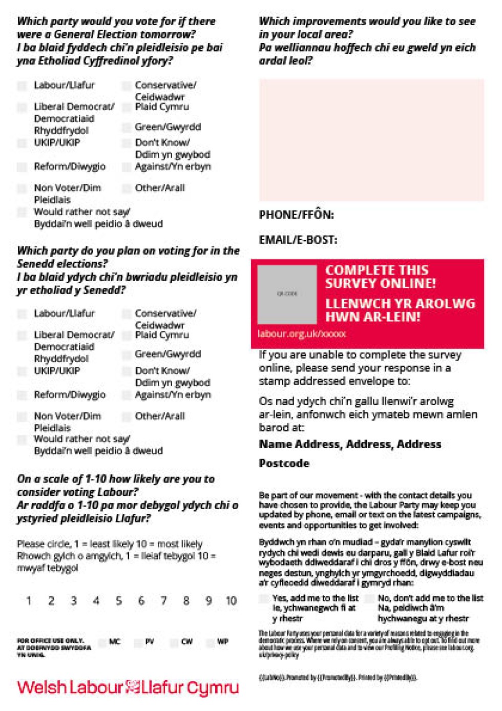 Welsh Persuasion Pathway Survey Card