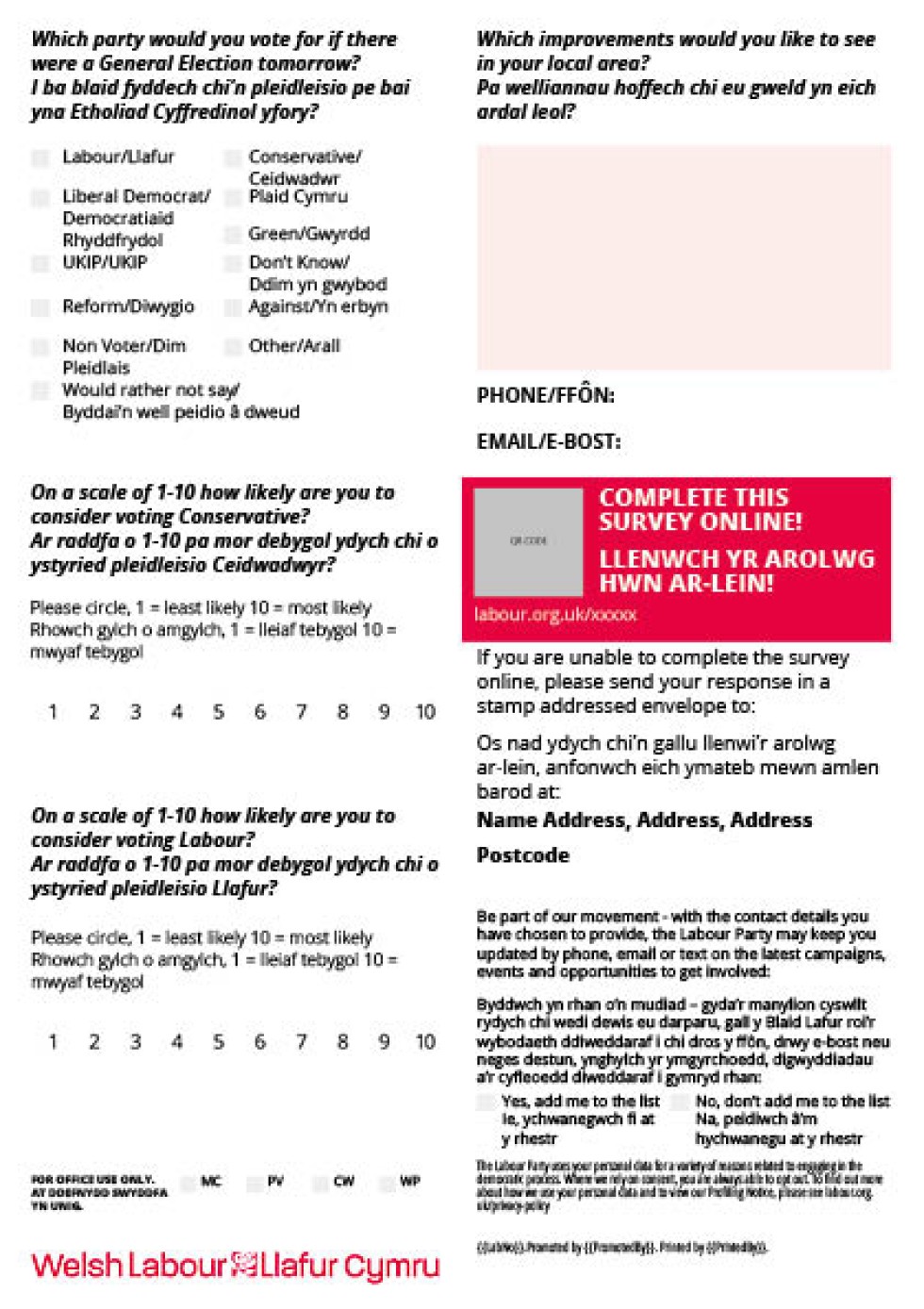 Welsh Persuasion Pathway Survey Card