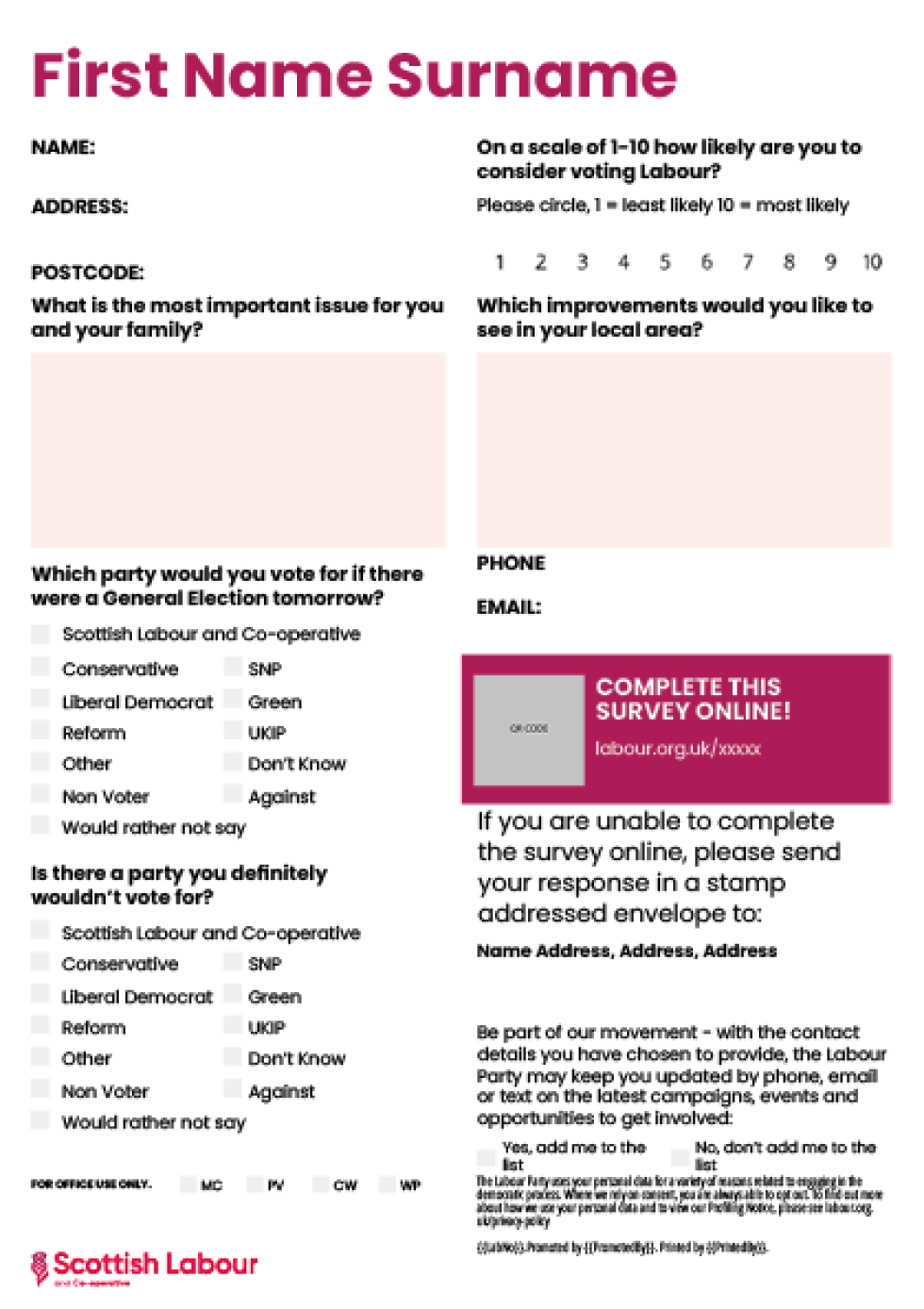 Scottish Persuasion Pathway Survey Card