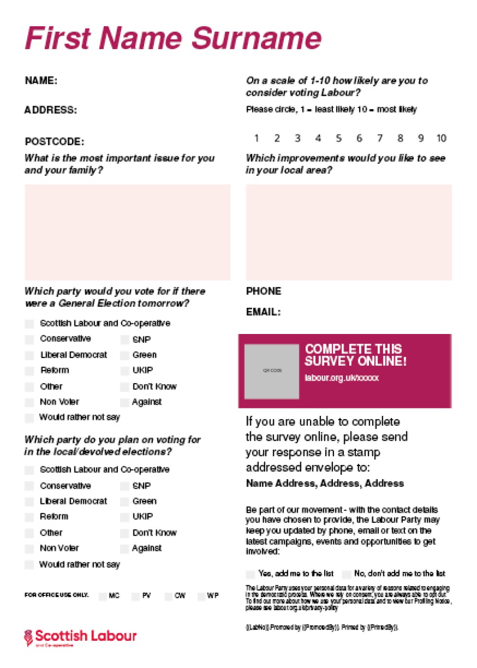 Scottish Persuasion Pathway Survey Card